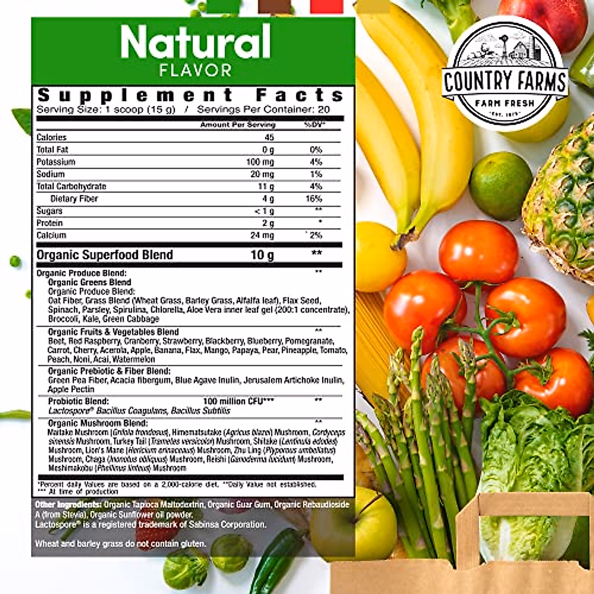 Country Farms Super Green Drink Mix, Natural, 10.6 Ounce (Packaging may vary)