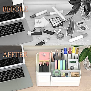 Makeup Organizer with Drawers, Countertop Organizer for Vanity, Bathroom and Bedroom Desk Cosmetics Display Case for Brushes, Lotions, Perfumes, Eyeshadow, Lipstick and Nail Polish, White