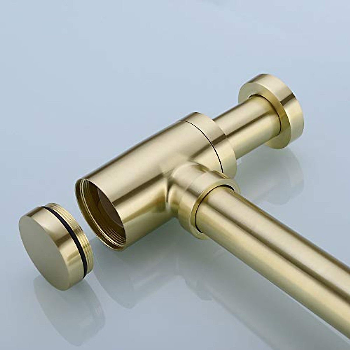 Orhemus Brass Round Bottle P Trap, Basin Sink Waste Trap Drain Tube Kit Adjustable Height, Brushed Gold Finished