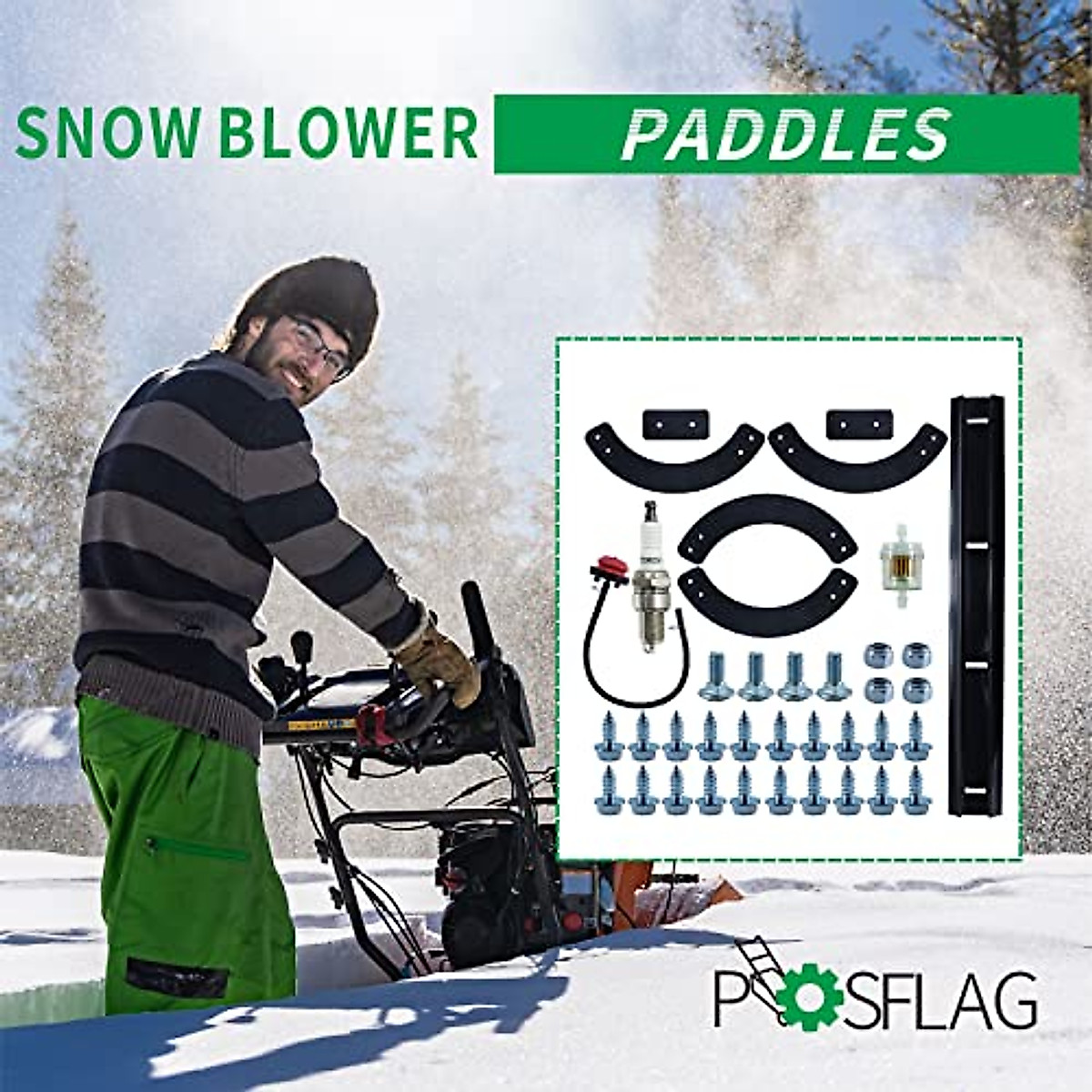 POSFLAG 753-04472 Auger Kit with 731-1033 Scraper Plate F6RTC Spark Plug Replaces MTD 735-04033, 735-04032, 731-0778, 731-0812 for Troy-Bilt Squall 210, 521, 721, 2100, 5521 21" Snow Throwers