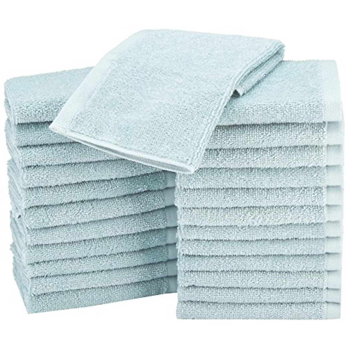 Amazon Basics Fast Drying, Extra Absorbent, Terry Cotton Washcloths - Pack of 24, Ice Blue, 12 x 12-Inch