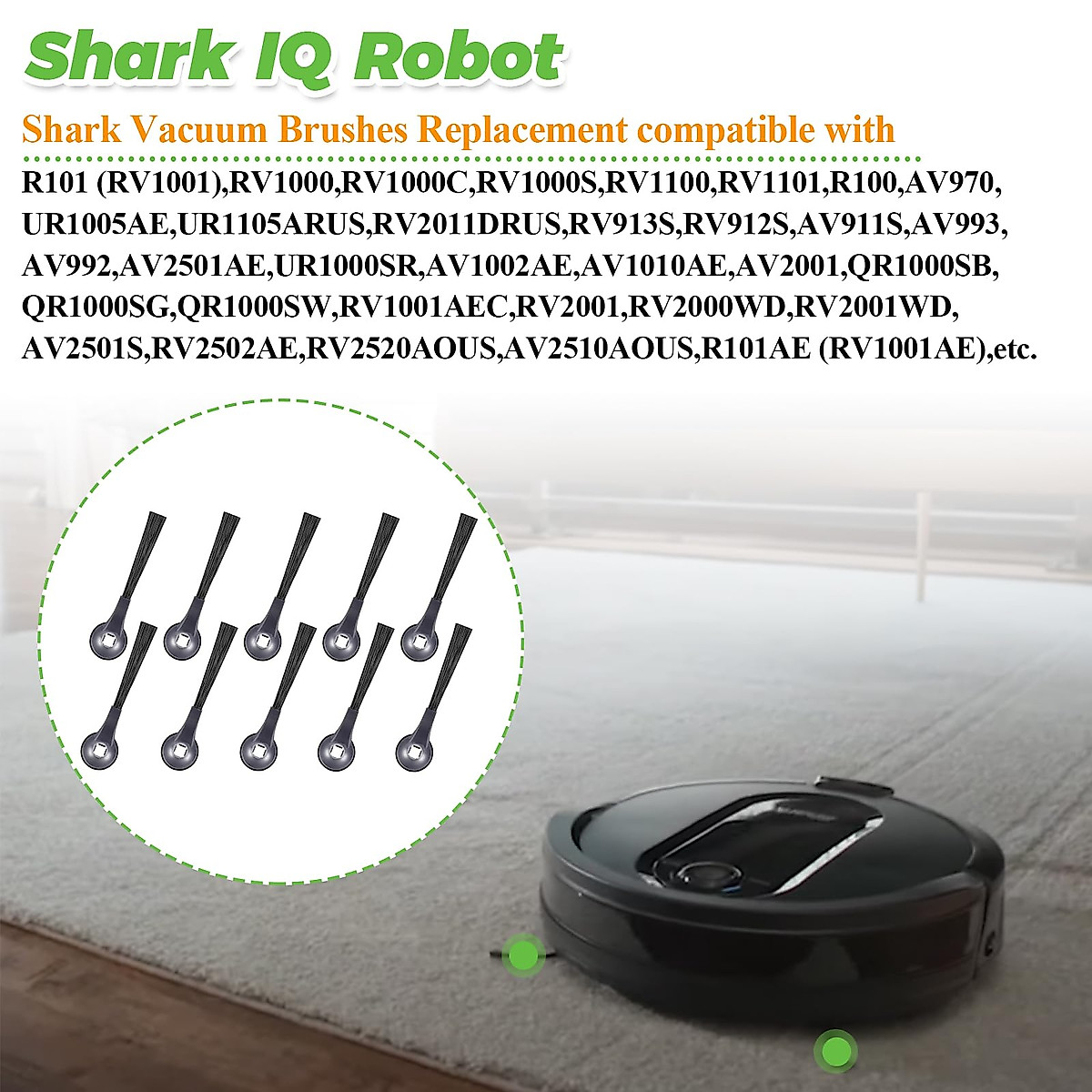 102KY1000 Side Brushes Replacement for Shark IQ Robot Replacement Part RV912S RV1100 R100 R101AE RV1001AE RV1000 AV911S AV1010AE AV2501AE RV2011DRUS Shark Vacuum Brushes Replacement 102KY1000 (10Pack)