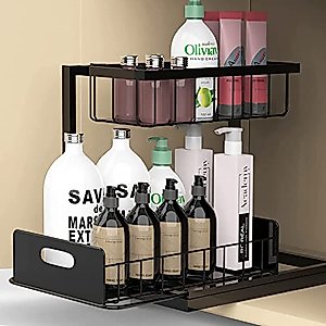RIRPUAE Under Sink Organizers And Storage, 2 Tier Pull Out Cabinet Organizer Shelf for Bathroom Kitchen, Multi-Purpose Sliding Drawers Baskets
