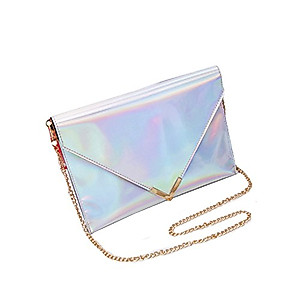 Buddy Holographic Envelope Clutch Handbag Chain Crossbody Shoulder Bag Tote Purse (Silver) One Size