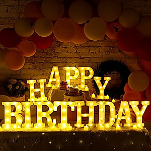 Coume 155 Bulbs Happy Birthday Marquee Light up Letters with 24 Pcs Flameless Votive Candles, White Sign Decoration Led Battery Operated Candle Tea Lights for Christmas Wedding Decor