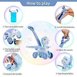 ZAYOR Bubble Machine for Kids,Fun Cute Horse Bubble Mower with Music Lights,Summer Outdoor Push Toy for Beach,Garden,Park,Lawn Game,Preschool Baby Toddler Birthday Toys Gifts for Boys 3-8 Year Old