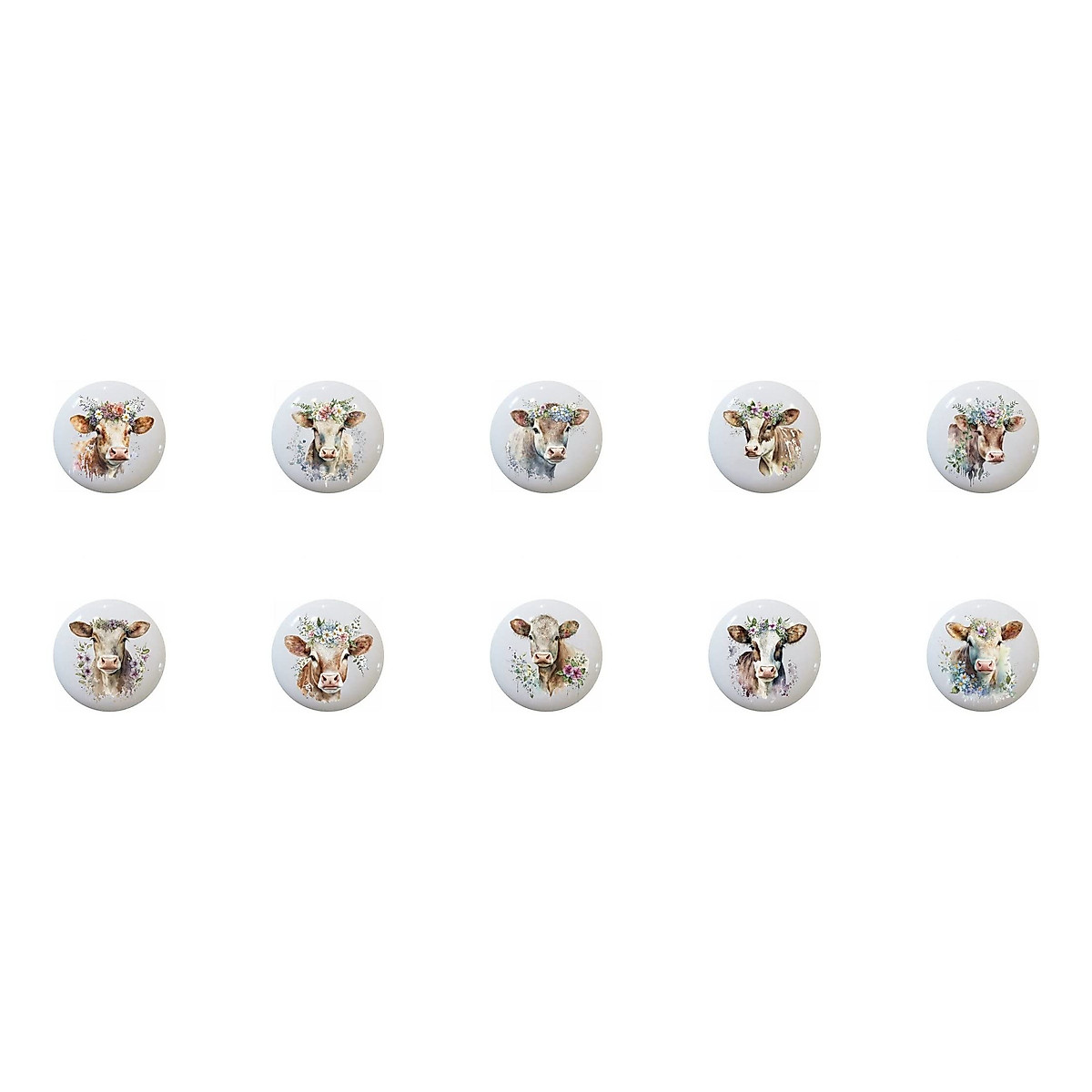 Cows and Flowers Nursery Art Cute Cow - DECORATIVE Ceramic Dresser Drawer PULLS Cabinet Cupboard KNOBS (Set of 10)