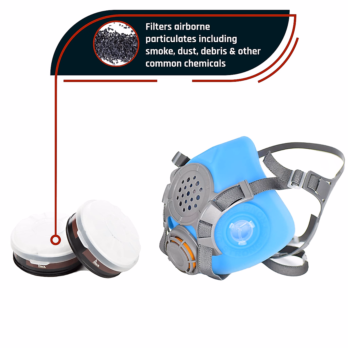 T-60 Half Face Respirator – ASTM Tested – Organic Vapor & Particulate Filtration – Paint Application, Woodworking, & Other Work Protection