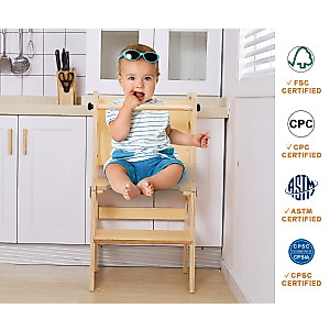 Foldable 4-in-1 Study Tower with Chalkboard for Learning, Montessori Kitchen Step Stool Toddlers Folding Stool for Kids 1-6years Ideal Helper