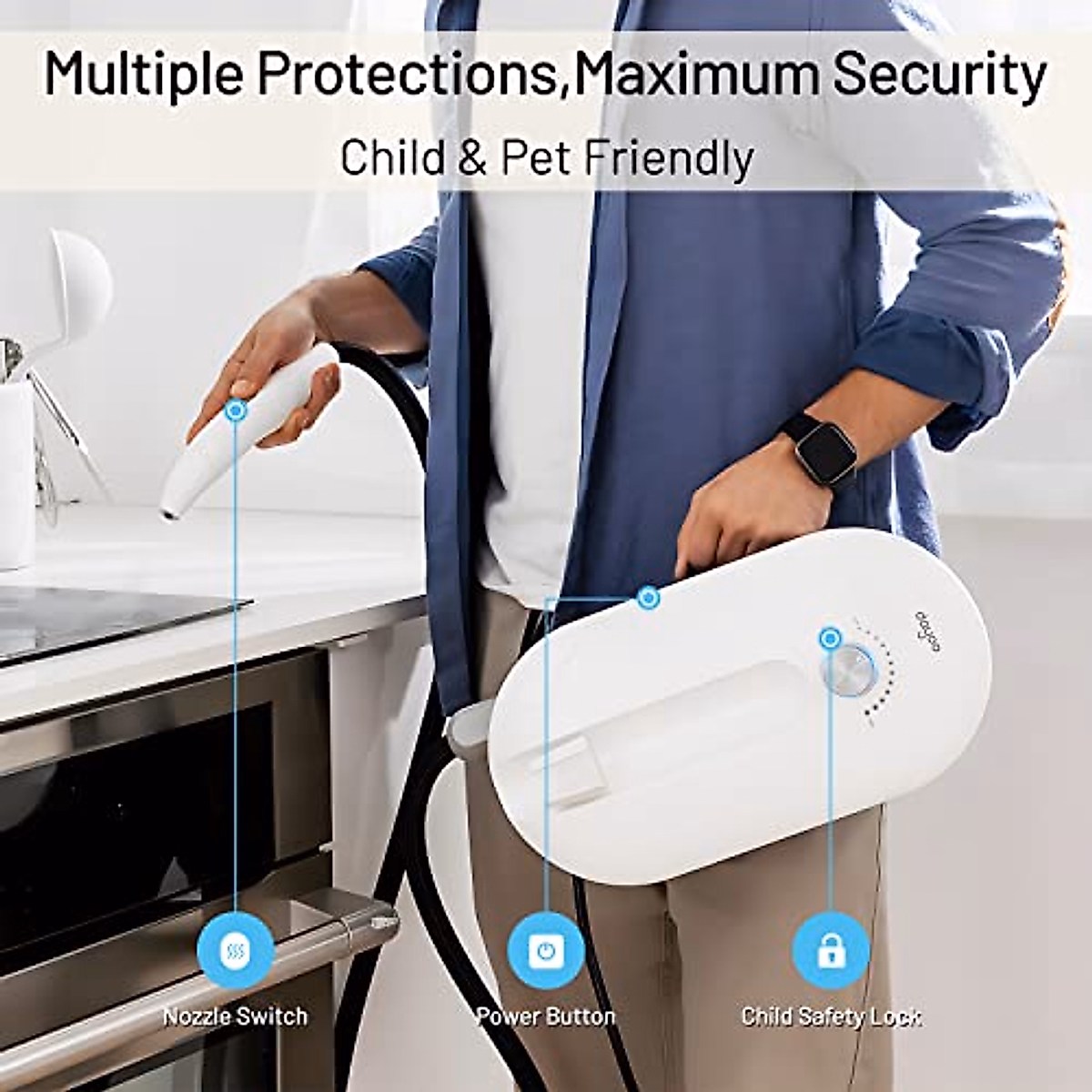 DAYOO Handheld Steam Cleaner - 10s Fast Heating to 221°F, Multifunctional Whole-house Steamer with Food-grade Nozzle for Baby and Pet, Powerful Steam Machine for Cleaning Home Use Hard Floor Car Auto Detailing Garage Grout Tiles Bathroom Upholstery, Wallp