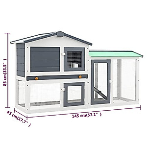 vidaXL Solid Wood Outdoor Large Rabbit Hutch Small Animal Enclosure House Pet Cage Habitat Garden Patio Protection Safety Gray and White