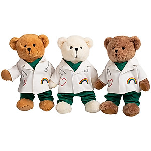 HollyHOME Doctor Bear Stuffed Animal Plush Teddy Bear in Scrubs and White Coat Gifts for Doctors Students and Kids 16 inches,Chocolate Brown