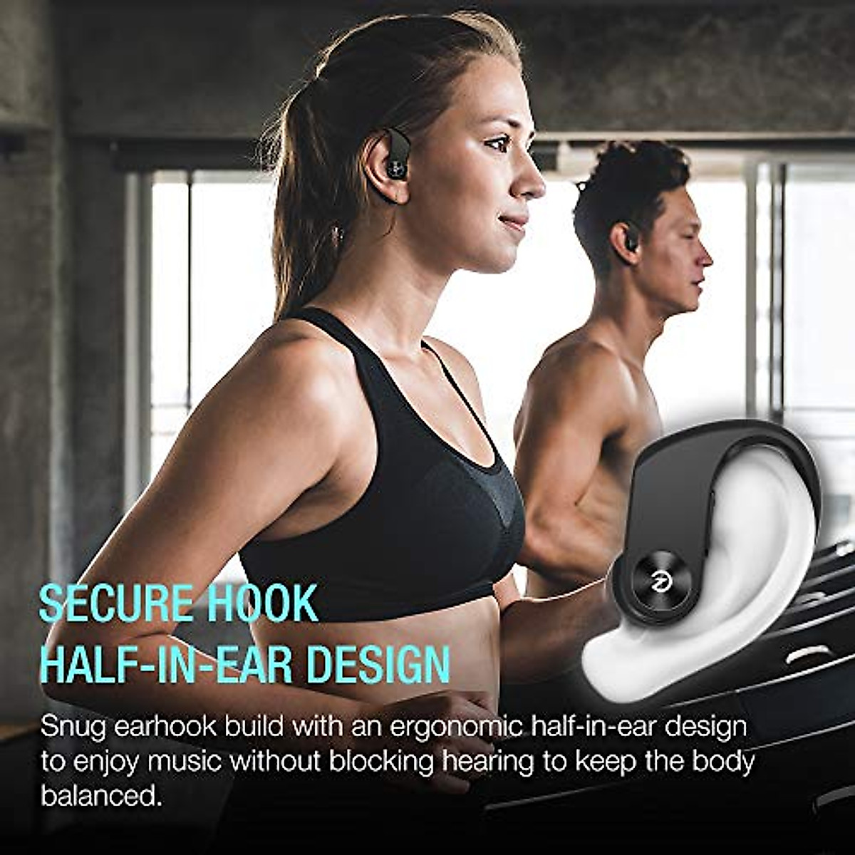 ZVOLTZ Pro Wireless Earbuds Sport Running Ear Hooks Bluetooth Earphone 5.0 in-Ear Wireless Headphones IPX5 Sweat Resistance w/Mic & Charging Case, Built-in Battery Pack for Workout Gym Sport, Black