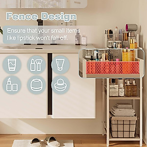 3-Tier Hair Tools Organizer with Drawer Narrow Freestanding Shelf for Bathroom Storage Makeup Organizer with 3 Grids for Flat Irons, Curling Irons, Skincare Storage