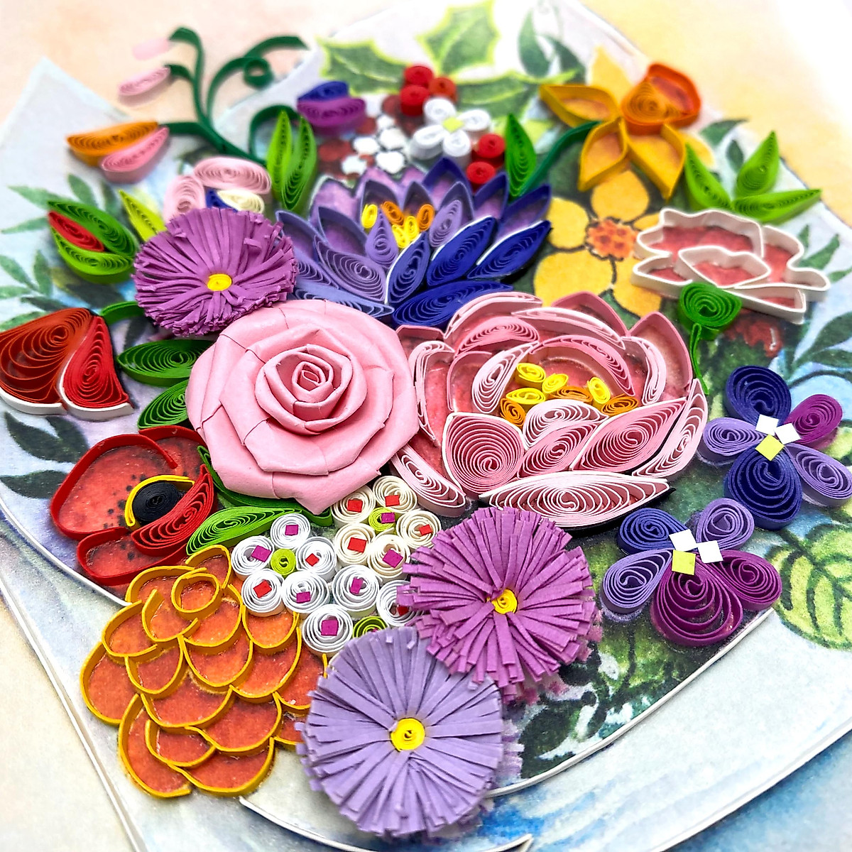 TUMYBee Colorful Bouquet Quilling Floral Card, Anniversary, Thank You, Birthday, 5 x 7 inch