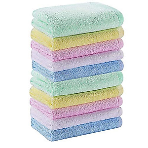 NBLJF Multicolor Small Washcloths Set 10 Pack for Newborn Baby Bath Hand Towel and Face Cloths or Bathroom-Kitchen Multi-Purpose Soft-Comfortable Absorbent Fingertip Towels 10'' x 10'' (Multicolor)