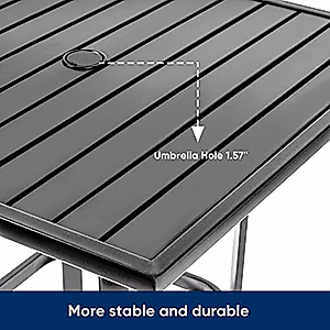 Omelaza Patio Height Bar Table, Outdoor Bistro Square High Top Dining Table with 1.57'' Umbrella Hole & Steel Slat Table Top (Black)