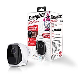 Energizer Connect Wireless Rechargeable Battery-Powered Smart WiFi Security Camera, 1080p Video, Indoor/Outdoor Weatherproof, PIR Motion Detection, 2-Way Audio, Night Vision, Cloud Storage/SD Slot