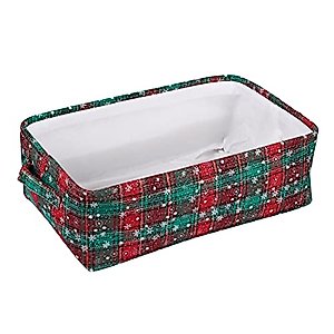 Storage Basket for Xmas Decorations, Buffalo Check Toys Gift Basket Christmas Ornament Storage Box Collapsible Storage Bins Christmas Storage Container with Handles for Blankets/Clothes/Books, Medium