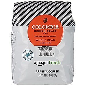AmazonFresh Colombia Whole Bean Coffee, Medium Roast, 32 Ounce