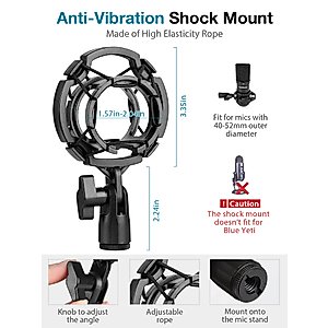 InnoGear Desktop Microphone Stand, Mic Stand Desk Table with Weighted Base Shock Mount Mic Clip 3/8" to 5/8" Adapter Adjustable Height for Hyper X QuadCast Fifine K669B AT2020 Shure SM58 PGA48