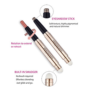 Enfuntins Cream Eyeshadow Stick, Brown Eyeshadow, Glitter Shimmer Eye Shadow Crayon with Soft Smudger, Long Lasting Waterproof Smoky Eyeshadow Makeup (07 Cocoa Shimmer)