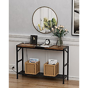 Egepon Console Table Sofa Table with Power Outlet, 41.3" Entryway Table with Shelves, Entrance Table for Entryway, Living Room, Foyer, Corridor, Front Hall, Coffee Bar, Kitchen, Rustic Brown and Black