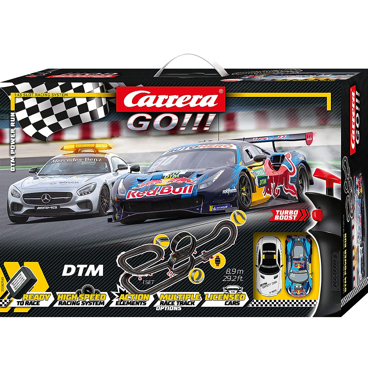 Carrera GO!!! Electric Powered Slot Car Racing Kids Toy Race Track Set 1:43 Scale, DTM Power Run