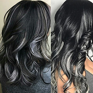 Colored Clip in Hair Extensions,21'' Colorful Straight Hair Extensions Clip in for Women Party Christmas Birthday party (balck+balck)