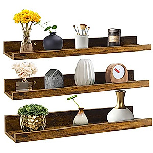 Giftgarden 24 Inch Floating Shelves Wall Mounted Set of 3, Rustic Large Wall Shelves Picture Ledge Shelf for Bedroom Living Room Bathroom Kitchen, 3 Different Sizes