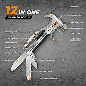 Toolbay Gadget Gift for Dad - All in one Stainless Steel Hammer Multitool with case and clip. Great Gadgets for mens stocking stuffer for home or car