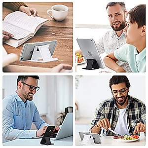 Kemoxan 2 Pack Portable Cell Phone Stand Holder for Desk, Foldable Pocket-Sized Mount, Universal Adjustable Desktop Mobile Phone Kickstand Compatible with iPhone IPads Kindle Android Black & White