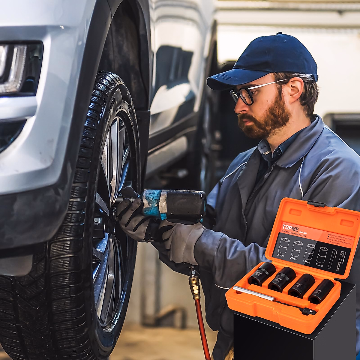 Topme Lug Nut Removal Tool, 6 Pieces Lug Nut Extractor Set 1/2 Inch Drive, Locking Lug Nut Removal Tool for Damaged, Frozen, Studs, Rusted, Rounded-Off Bolts & Nuts Screws