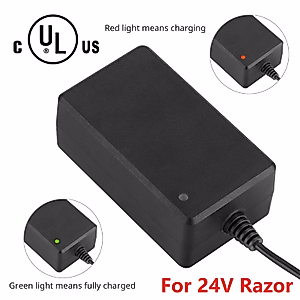 AMPOWSURE UL Charger for Razor MX350 Dirt Bike, MX400 Dirt Rocket, E300, E200, Moped, Quad, 4 Wheeler, Go Kart, Power Core E100, E100, Dirt Quad ATV, Pocket Mod, Motorcycle, 24V
