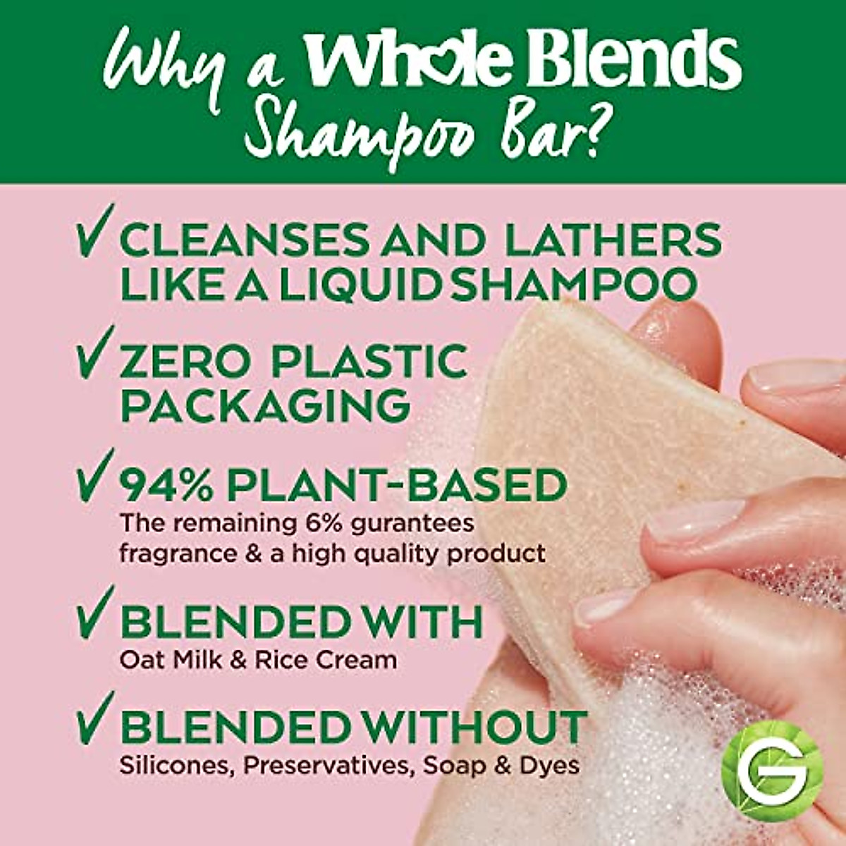 Garnier Haircare Whole Blends Oat Delicacy Softening Shampoo Bar for Fine Hair, Zero Plastic Packaging, Preservative/ Silicone/Soap & Dye Free, with Rice Cream and Responsibly Sourced Milk, 2.0 Oz
