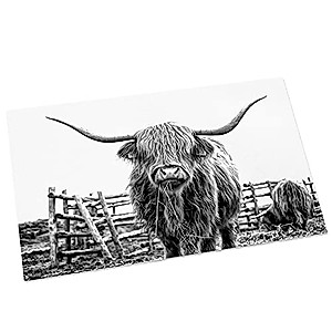 Welcome Doormat Scottish Highland Cow Gray Amimal Art White Back,Non Slip Indoor Floor Mat Bath Rug,Wildlife Entrance Carpet for Bedroom Kitchen Living Room Bathroom Decor 16x24In