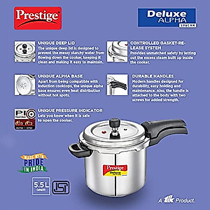 Prestige Svachh Pressure Cooker, 5.5 Liter, Silver