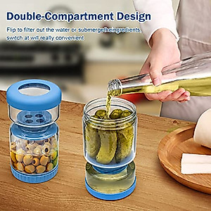Mliepow Glass Pickle Jar, 34oz/1000ml Olive Hourglass Container with Upside Down Strainer Flip , BPA Free, Food Grade Leakproof ABS Lid, Pickle Storage Holder for Pickle, Olive and Jalapenos