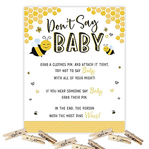 Bee Baby Shower Don't Say Baby Clothespin Game Neutral for Boy or Girl