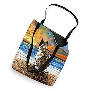 Snowshoe Siamese on the Beach Sunset Cat Art by Aja Tote Bag