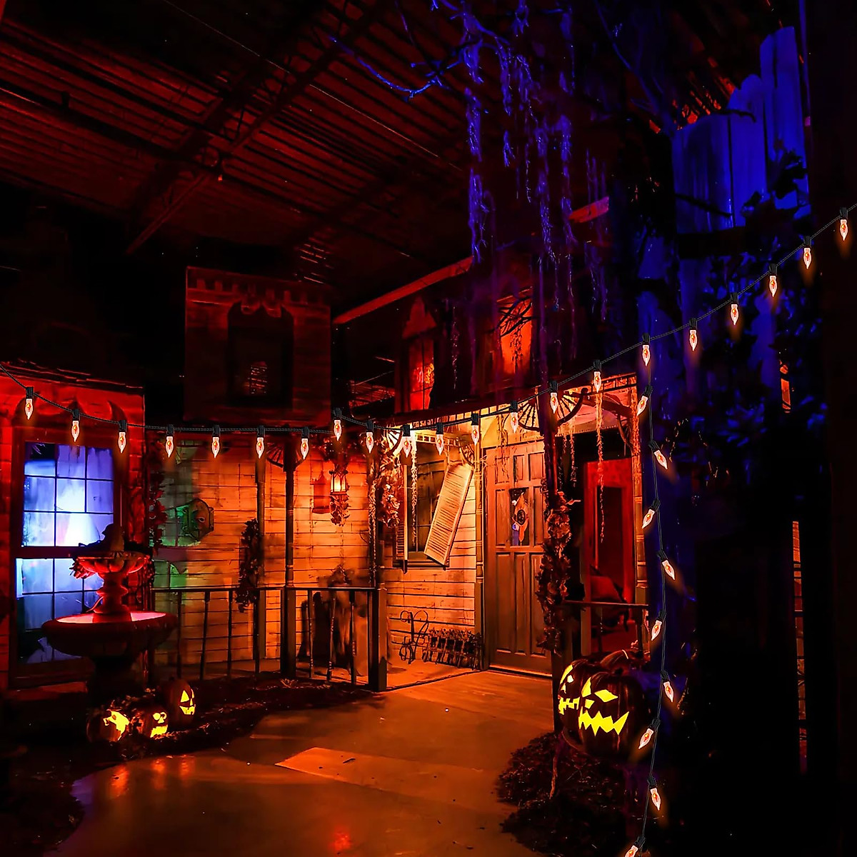 12 Pack Halloween Flicker Flame Light Bulb -1 Watt, 120 Volt, E12 Candelabra Base, C18 Flame Shaped Candle Bulbs Dances with a Flickering Orange Glow for Halloween Christmas Outdoor String Lights