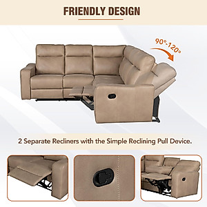 Mystiqueserenity Manual Reclining Home Theater Seating Recliner Chair Sofa with Flipped Middle Backrest and Console, 2 Cup Holders for Living Room, Bedroom, Home Theater, Light Brown