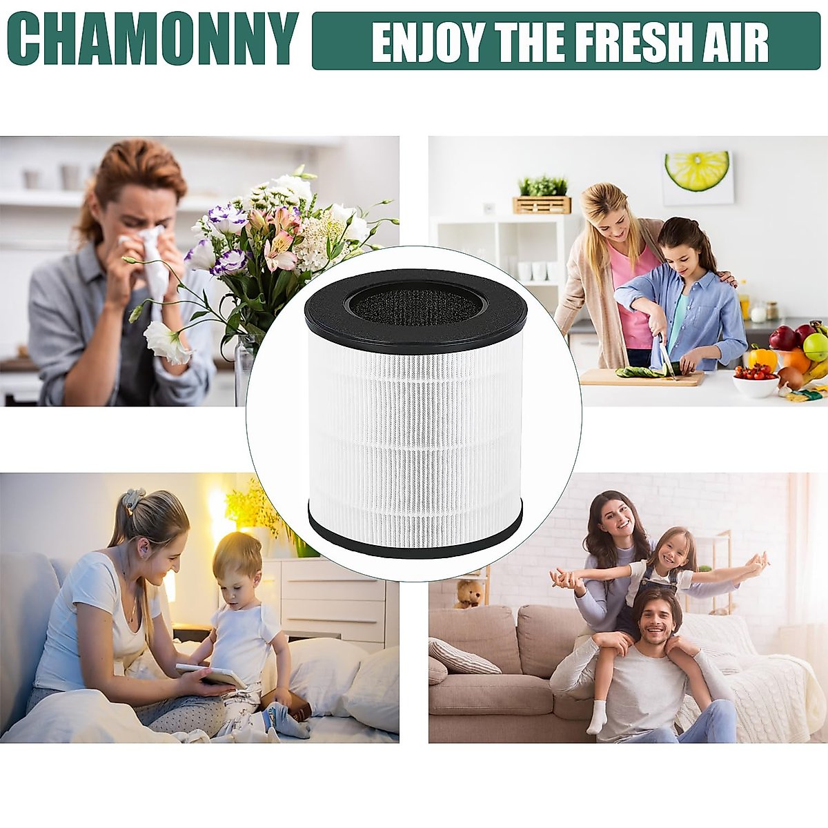 CHAMONNY B-D02U Filter Replacement, Compatible with VEWIOR B-D02U Air Purifier and MOO-KA B-D02L and KOIOS B-D02L Air Purifier, 3-in-1 H13 True HEPA Filter and Activated Carbon Filter, 4Pack