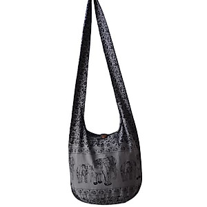 Siam trendy Elephant Cross body Purse with inside Phone Pocket Soft Shoulder Strap Handmade Bohemian Boho Hobo Hippie (GRAY)