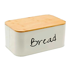 Farmhouse Essentials High Quality Metal Bread Box, Vintage Design, Kitchen Countertop Bread Storage Bamboo Cutting Board/Lid