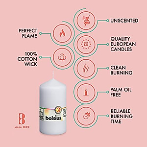 BOLSIUS 8 White Pillar Candles - 2.75 x 5 Inches - Premium European Quality - Individually Wrapped - 43 Hours Burn Time - Dripless & Smokeless - Unscented Dinner, Wedding, Party, & Restaurant Candles