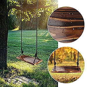 Tree Swing Seat,ATFWEL Carbonized Hanging Swing Seat with Adjustable Rope for Adult Kids Garden,Yard,Indoor,Outdoor Durable Wooden Swing Can Withstand 440LB (17.7x7.9x1.0 inch)