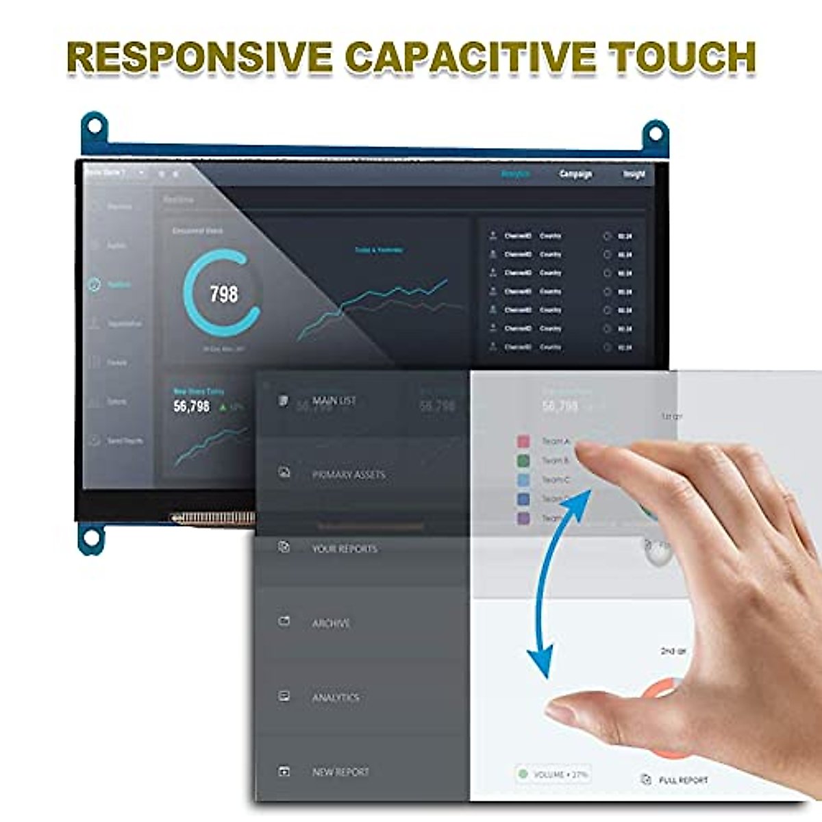 Pavv 7 Inch HD Display Touchscreen, HDMI 1024x600 Capacitive Display Screen for Raspberry Generation 1 2 3, Computer Monitor Supports Windows 7 8 10