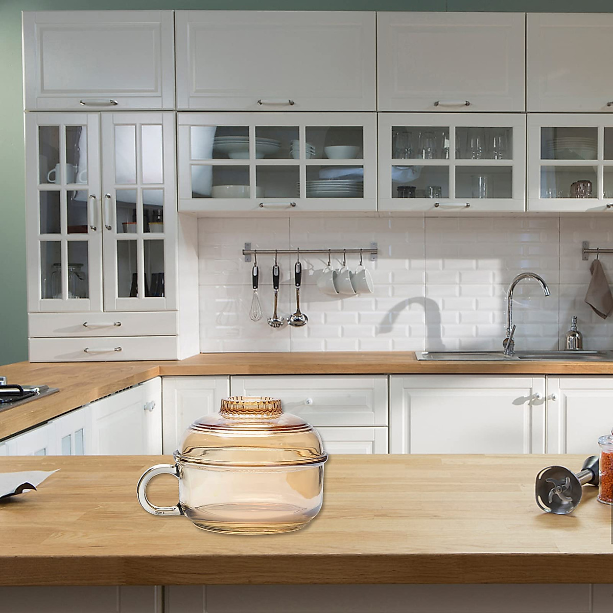 jojofuny Glass Noodle Bowl Japanese Soup Bowl Clear Food Bowl with Handle Microwave Safe Ramen Bowl Fruit Salad Cereal Dish Bowl Coffee