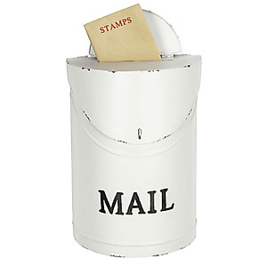 Rustic White Wall Mounted Mailbox Outdoor Metal Decorative Post Mail Box, Home Office Parcel Box with Drop Slot Secure Lock